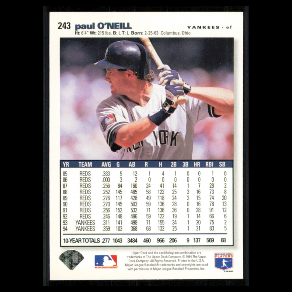 Paul ONeill #243 1995 Collectors Choice SE New York Yankees Baseball Card MLB NM | eBay