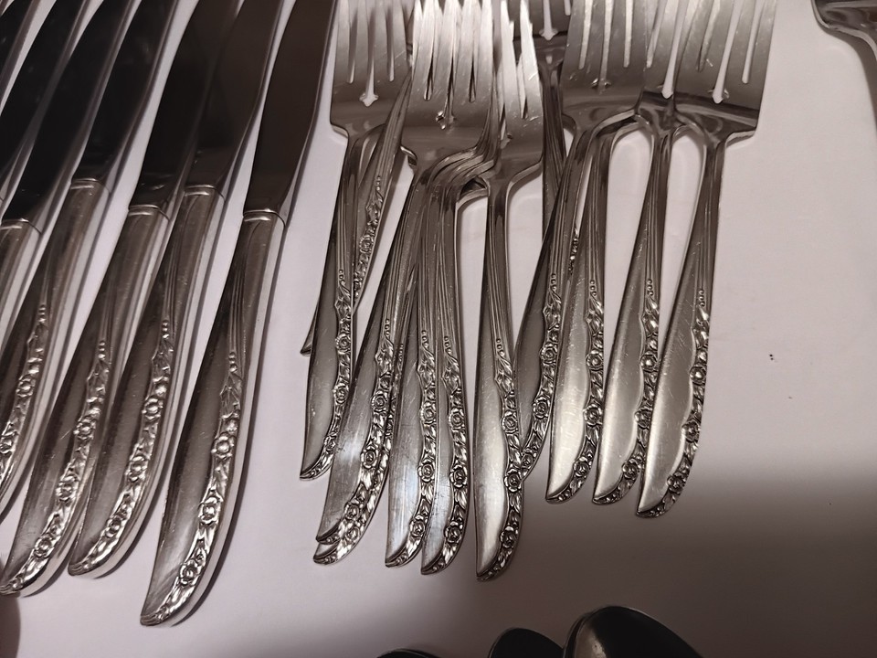 WM. A. ROGERS ONEIDA LTD BRITTANY ROSE SIVERPLATE FLATWARE (61 PIECE ...