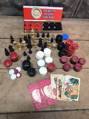 Game Pieces Lot, Plastic Checkers, Wood Chess Pieces, Vintage ...