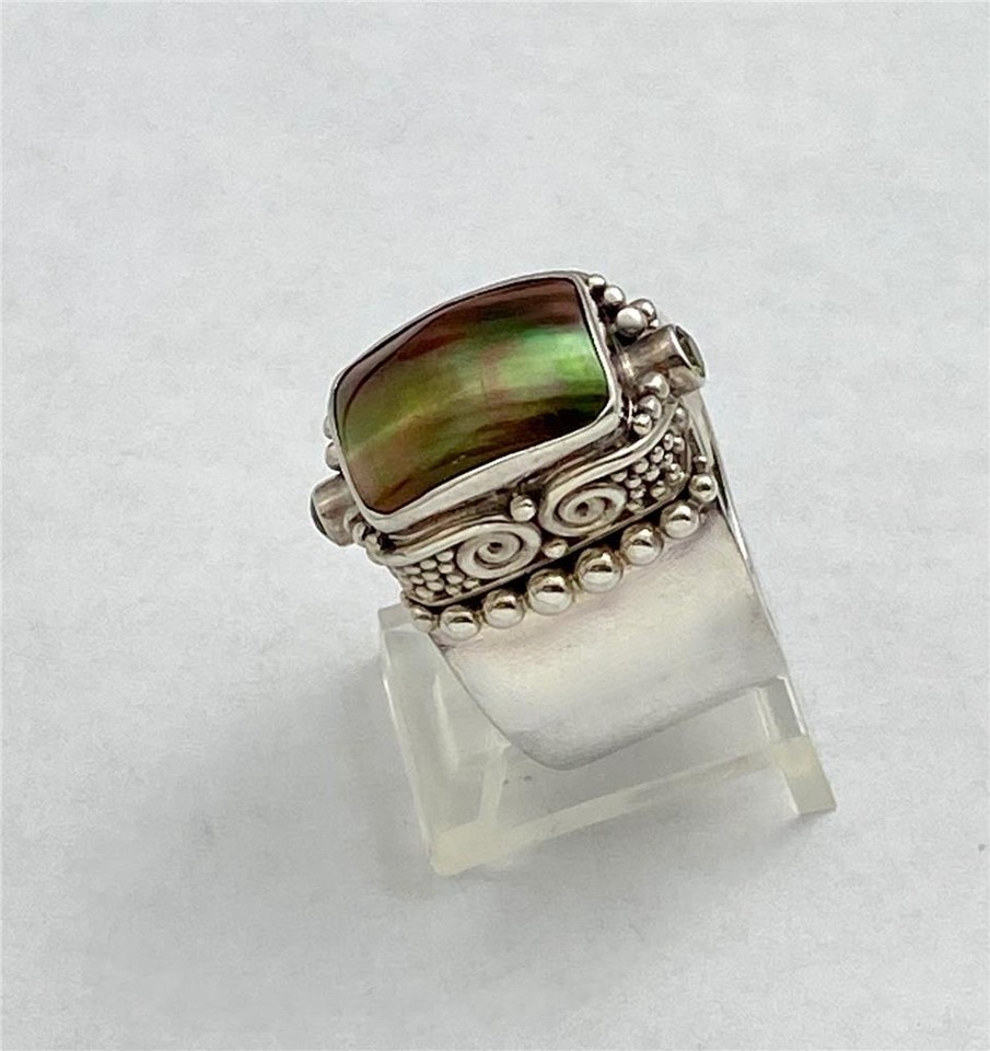 Sajen 925 Sterling Silver Abalone & Peridot Ring Size 7 | eBay