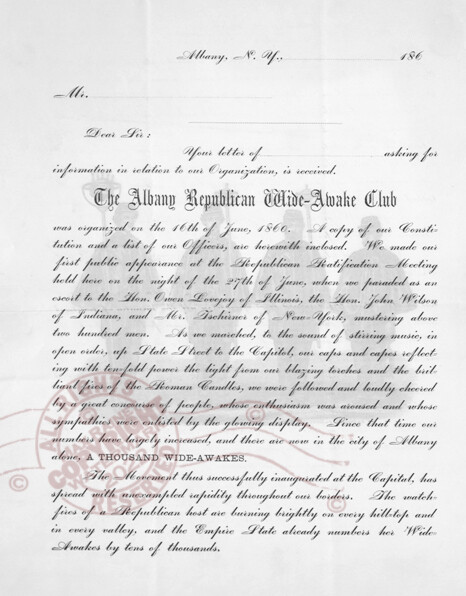 Albany Republican Wide-Awake club (1860) Circular Regarding Uniform ...