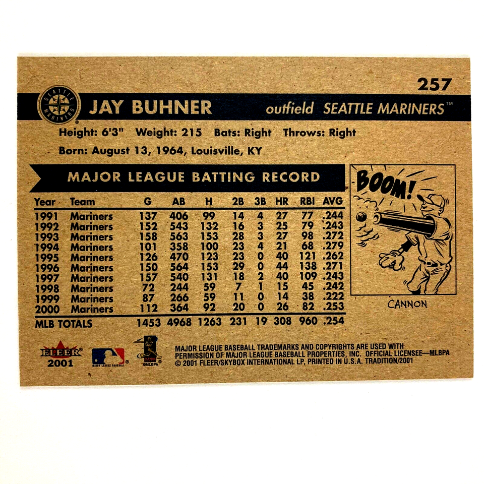 Jay Buhner 2001 Fleer Tradition Card #257 MLB Seattle Mariners | eBay