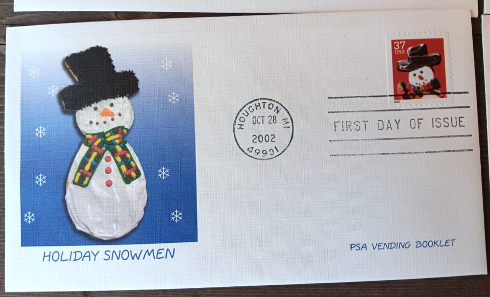 HOLIDAY SNOWMEN CHRISTMAS 2002 FLEETWOOD CACHET PSA VEND COMPLETE SET 4 ...