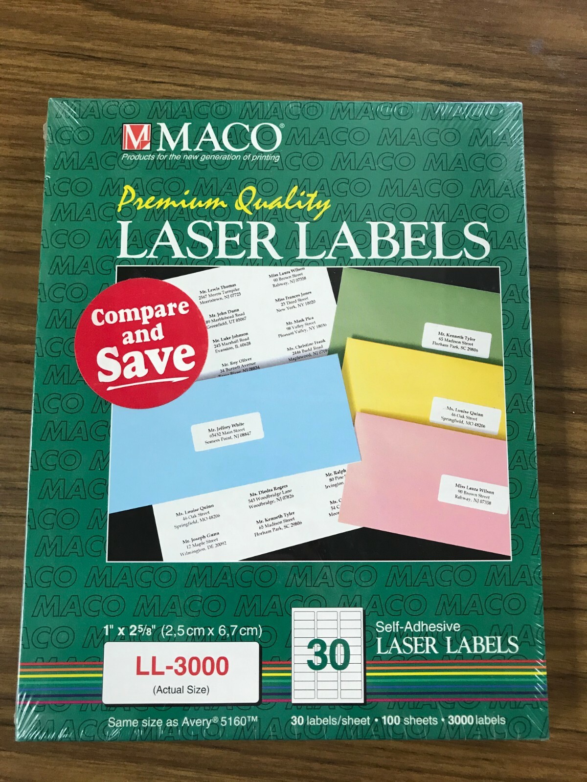 MACO PREMIUM QUALITY LASER LABELS LL-3000 Sealed 3000ct 100 sheets 1”x2 ...