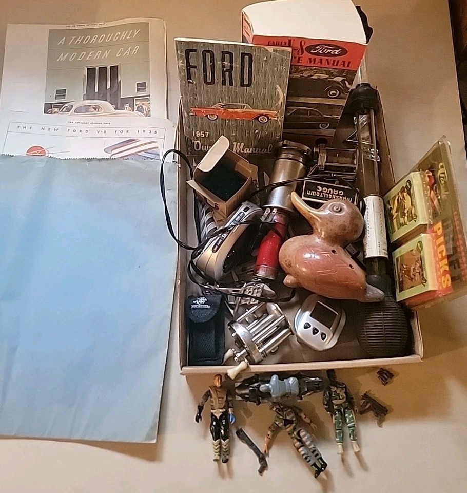 Vintage Junk Drawer Collectible Lot Ford Marbles GI JOE Car Stuff ...