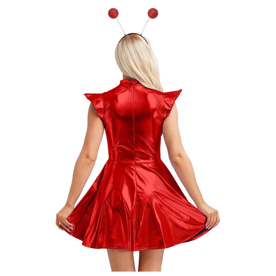 Women's Cosplay Uniform Dress Rave Outfit Metallic Space Alien Costume ...
