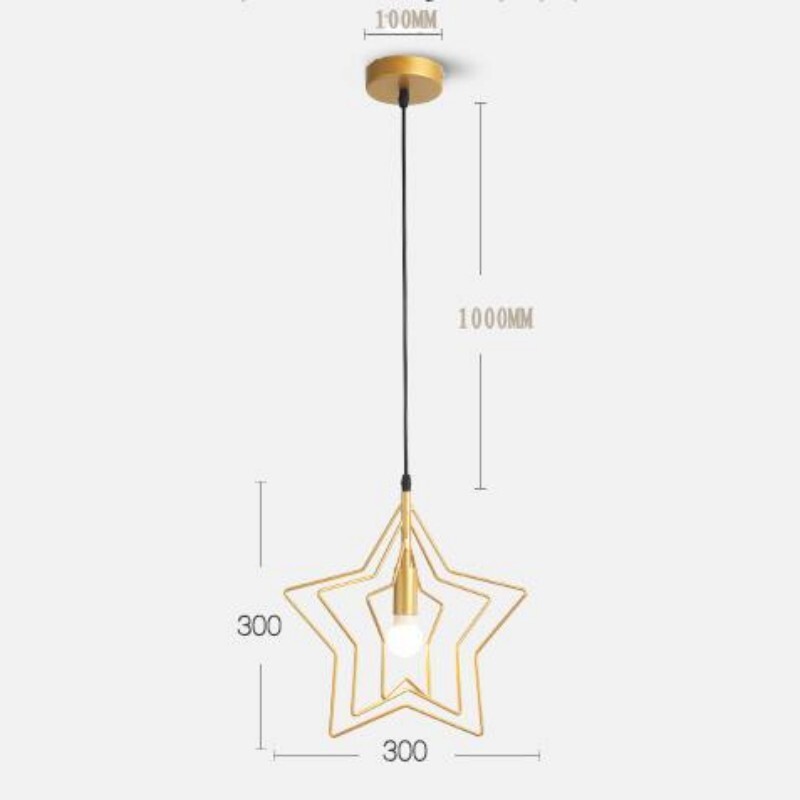 Nordic Gold Chandelier Ceiling Light Kids Room Pendant Lamp Star Shape ...