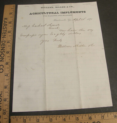 ANTIQUE LETTERHEAD WILLCOX MILLER & CO AGRICULTURAL IMPLEMENTS ...