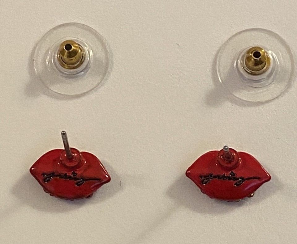 Signed Juicy Couture Red Enamel & Red Rhinestone Painted Lips Pierced ...