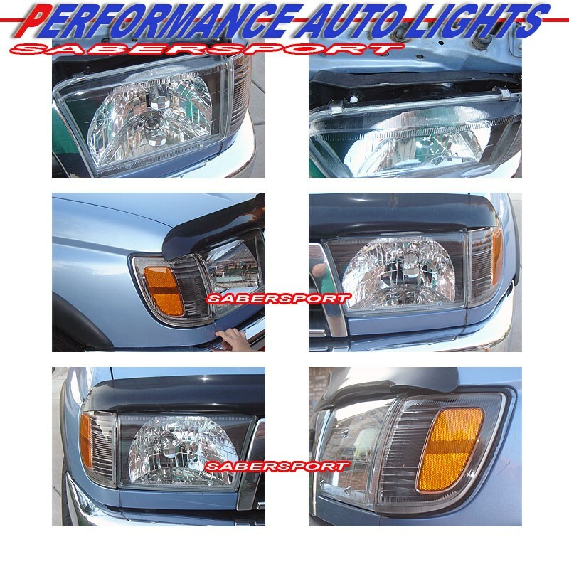 Black Headlights + Clear Bumper + Red LED Taillights for 96-98 Toyota ...