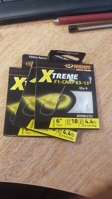 MIDDY Xtreme F1 Carp 63-13 Barbless Hooks-to-Nylon size 18 (3 packs ...