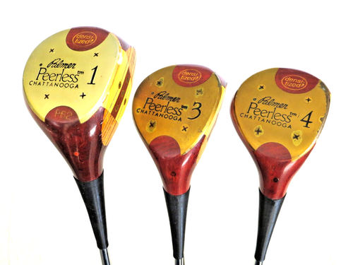 3 Palmer Peerless Chattanooga Densitized Persimmon Driver Woods Steel ...