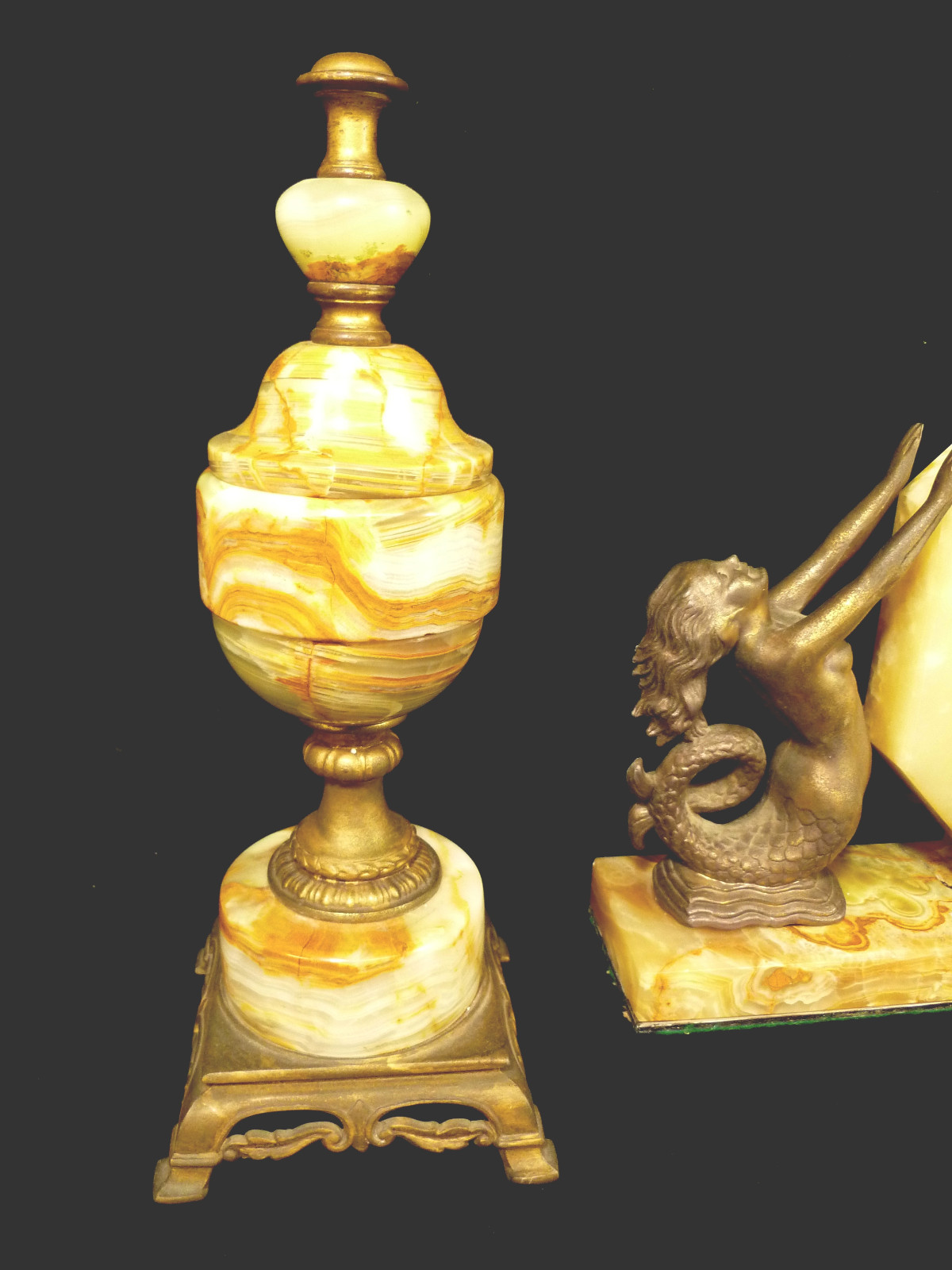 ART DECO SESSIONS ONYX MERMAID MANTEL CLOCK SET WITH GARNITURES – CIRCA ...