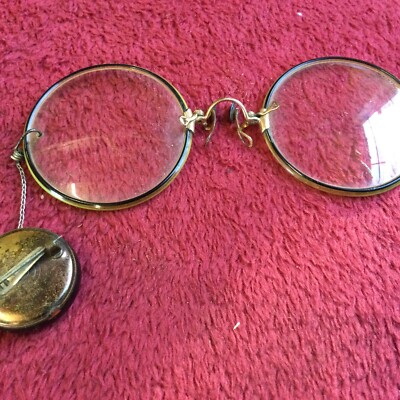 Antique Pince Nez Hard Bridge Spring Loaded Pinch Glasses with Antique ...