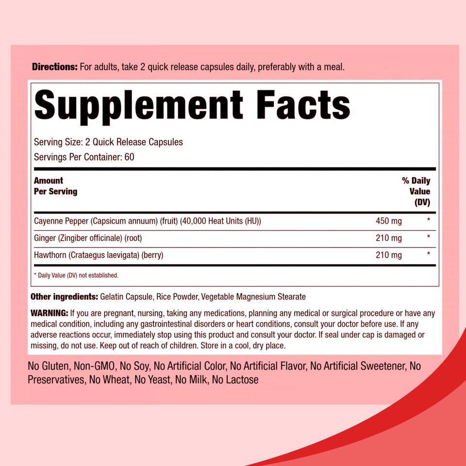 Cayenne Plus Ginger Hawthorn -Blood Circulation, Heart and ...