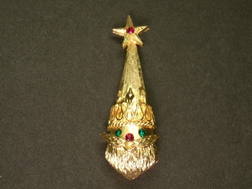 Vintage 1960's MYLU Christmas Brooch Gold Tone & Rhinestone Santa Head ...