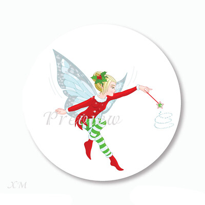 30 CHRISTMAS FAIRY ROUND STICKERS ENVELOPE SEALS SCRAPBOOK STICKERS 1.5 ...