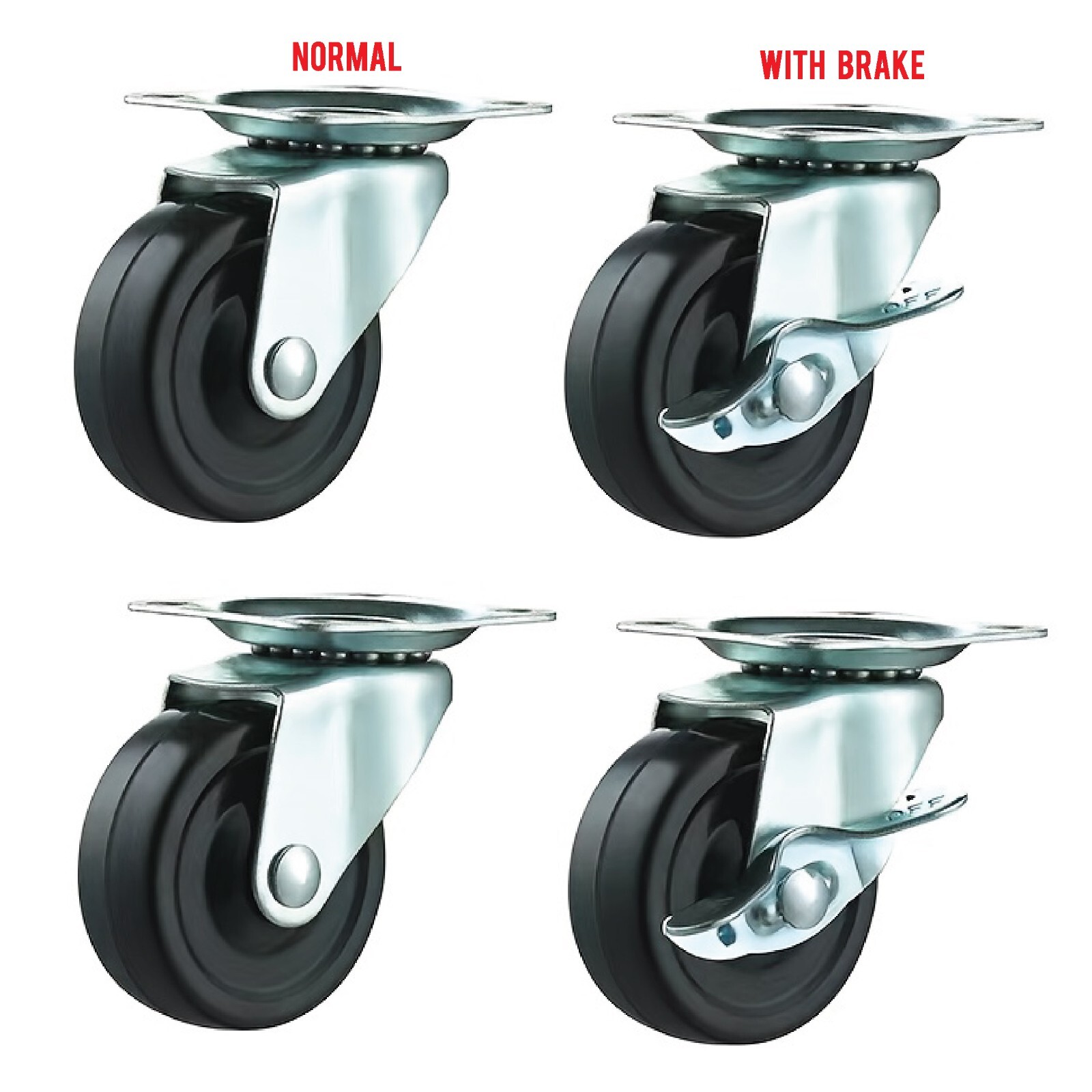 4x Castor Wheels 50mm Heavy Duty Swivel Trolley Black Caster Rubber ...