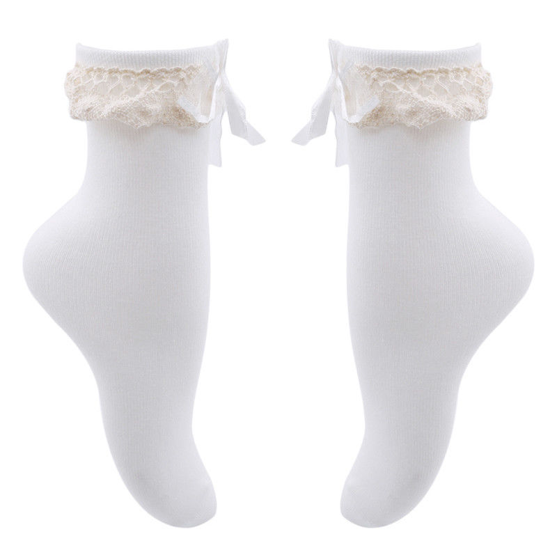 Girl Socks with Lace Warm Cotton Princess Style Knee Long Socks Kids ...