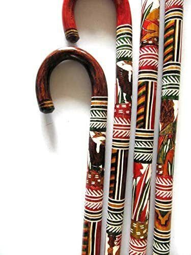 Hand Carved Wooden Cane Walking Stick Mexican Aztec Hand Painted Made ...