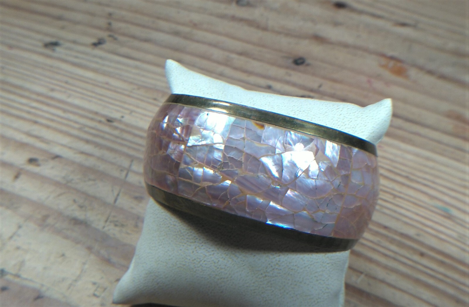 Iridescent Pink Mother of Pearl Shell Mosaic in Brass… - Gem