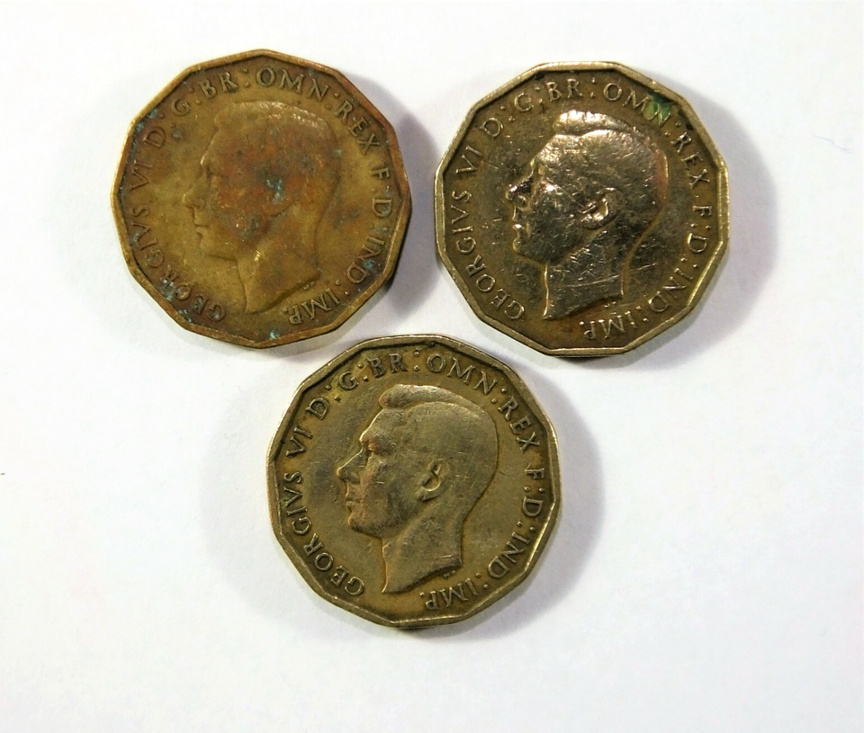 Vintage 1941 Great Britain 3 Pence King George VI Coin 3 x old ...
