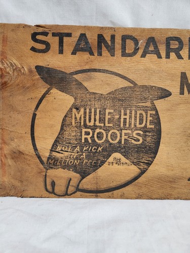 Vintage Antique Mule Hide Roofs Advertising Sign Shingle Wood Box Crate ...