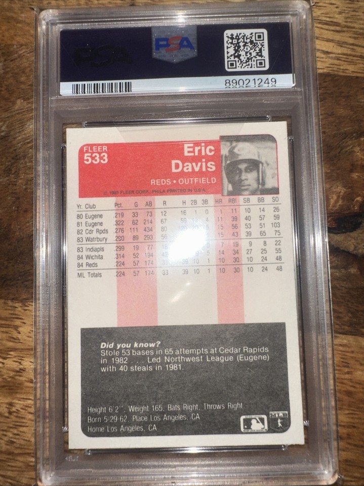 1985 Fleer Eric Davis Rookie RC #533 - PSA 10 MINT - Reds | eBay