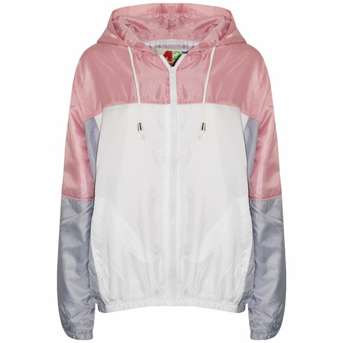 Kids Girls Baby Pink Contrast Sleeve Hooded Windbreaker Jacket Rain Mac ...