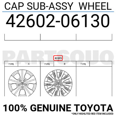 4260206130 Genuine Toyota CAP SUB-ASSY WHEEL 42602-06130 | eBay