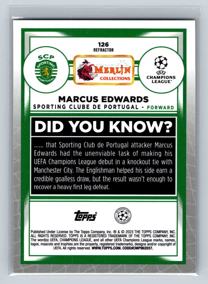 2022-23 Topps Merlin UEFA #126 Marcus Edwards Rookie Refractor | eBay