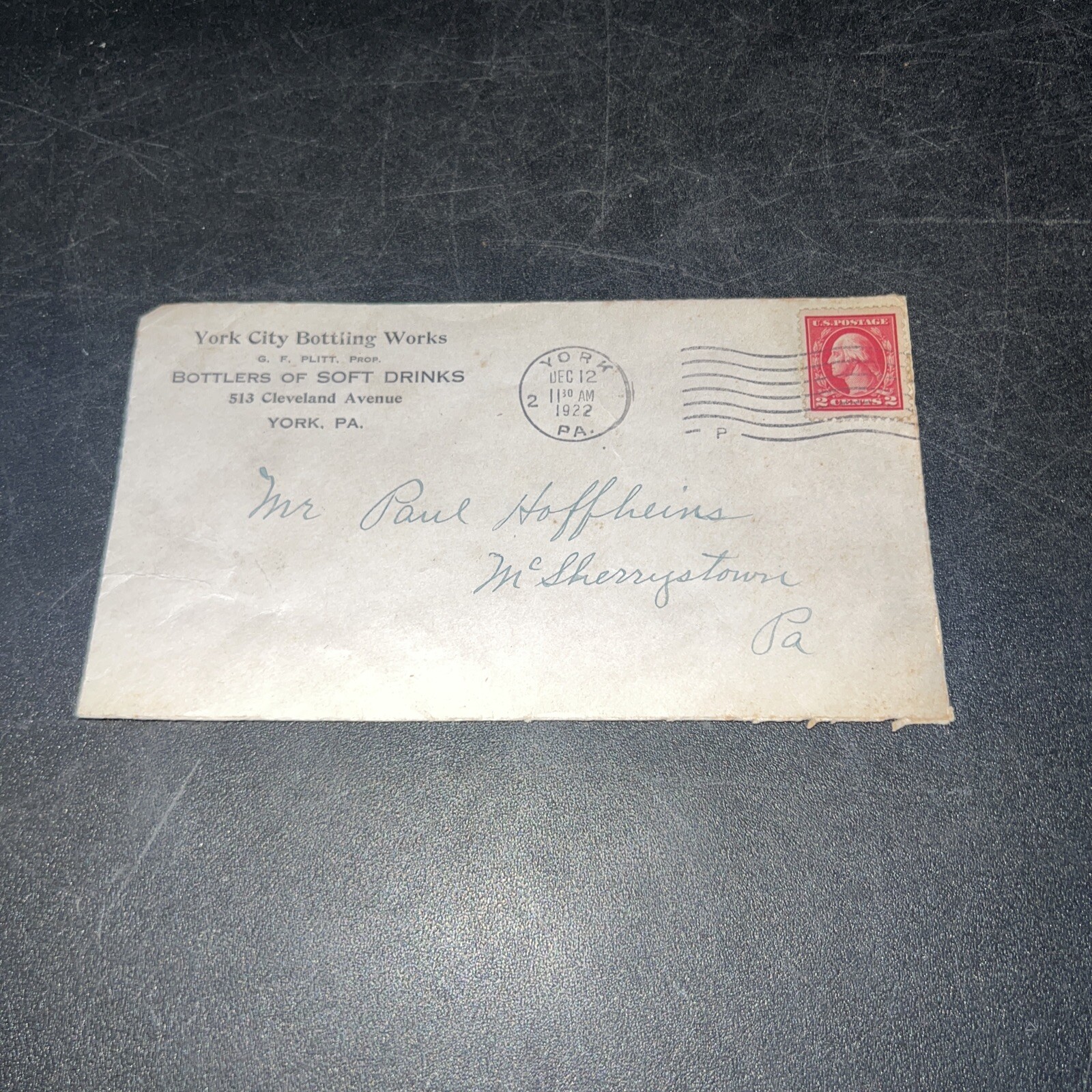 York City Bottling Co GF Plitt York Pa Advertising 1920s Envelope | eBay