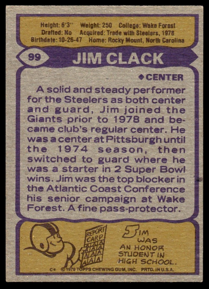 1979 Topps Jim Clack Rookie New York Giants #99 | eBay