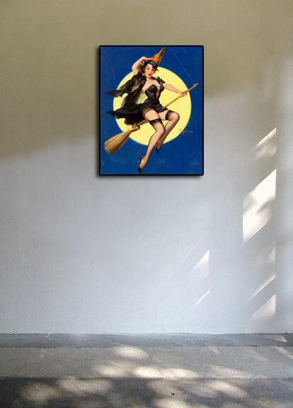 Gil Elvgren 1958 PinUp Girl "Riding High" Halloween Witch Poster ...