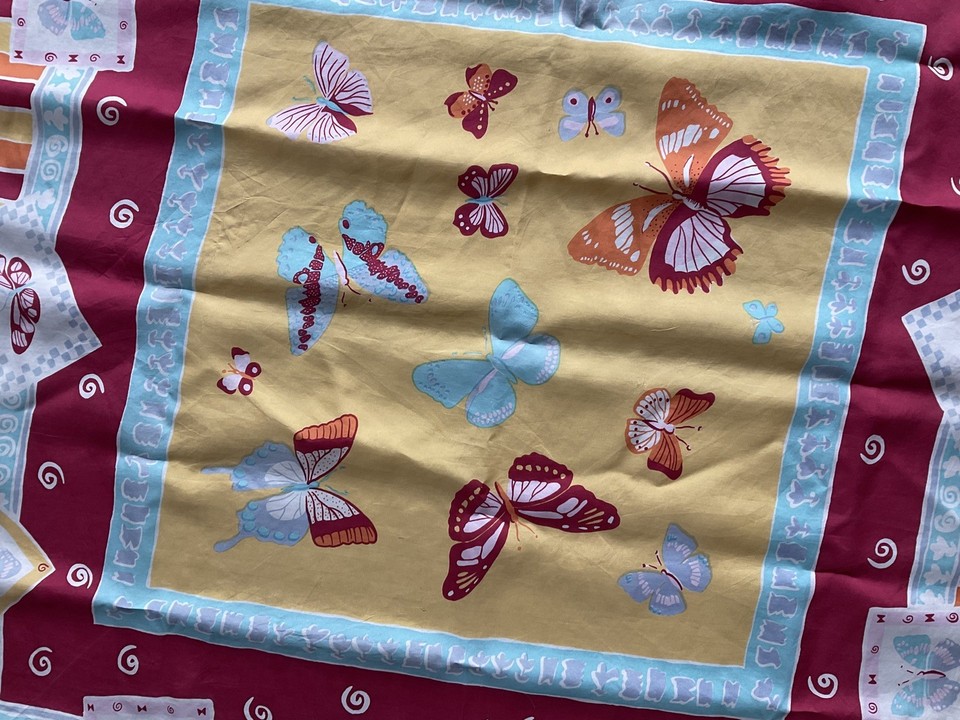 Nice Vintage Floaty Silk Scarf Bright Red Yellow Turquoise Butterfly ...