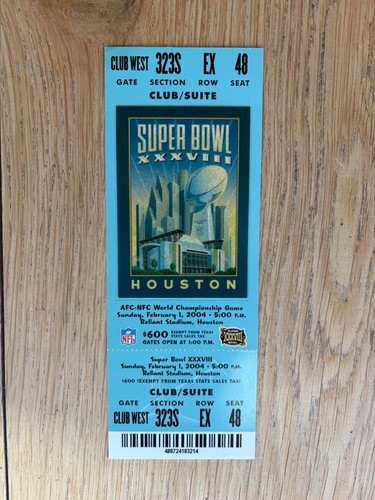 2004 Super Bowl XXXVIII Ticket - FULL GREEN RAW. PATRIOTS v PANTHERS ...