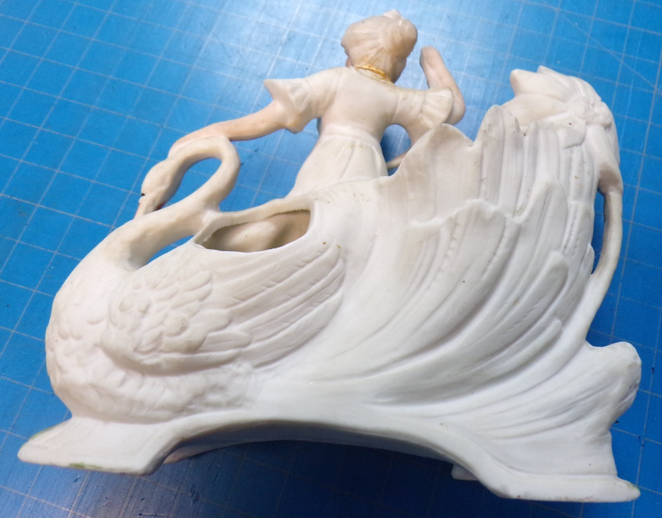 Antique German Porcelain Bisque Woman on Swan Spill Vase Logo & DEP ...