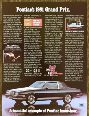 1981 Pontiac Grand Prix PRINT AD Beautiful Example of Pontiac Know-How ...