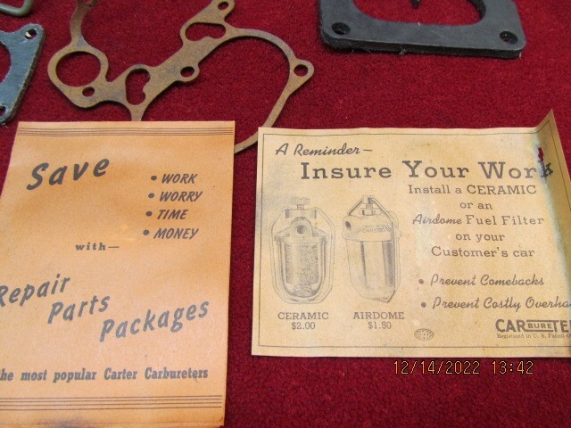 1936 OLDSMOBILE 8 CARTER WDO 328S CARBURETOR KIT 1038 w/LEATHER ...