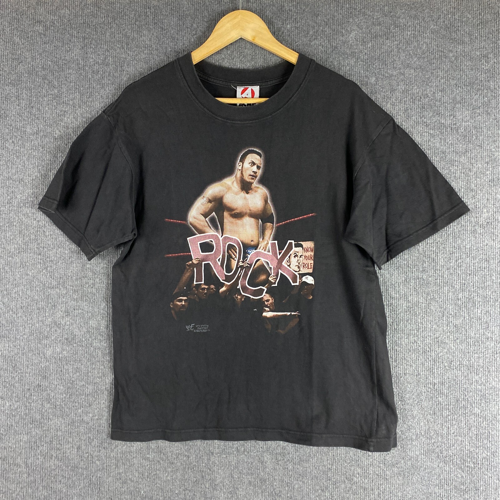 Vintage The Rock Shirt Mens Large Black WWF Wrestling Acme 1999 90s ...