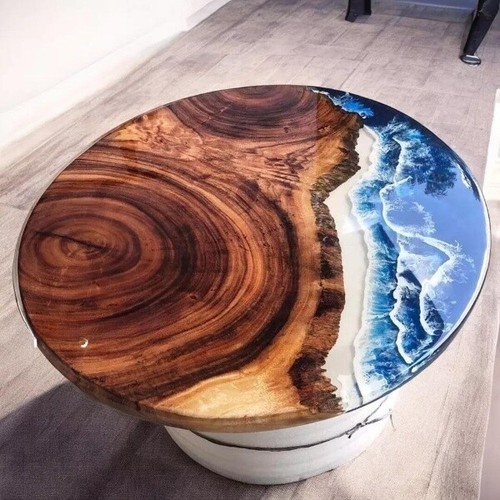 Ocean Epoxy Resin Coffee Table Top, Round Wooden Center Table Top ...