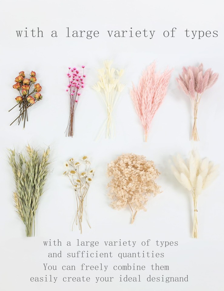 DIY Natural Dried Flower Set for Vase, Bulk Boho Dried Flowers with ...