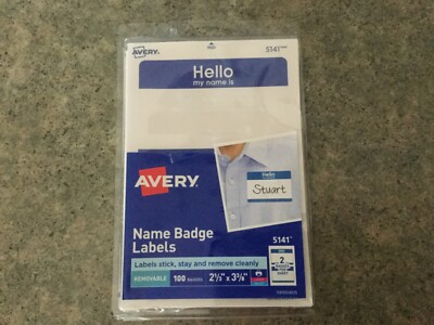 Package of 90 Avery#5141 Name Badge Labels Laser Inkjet White/Blue | eBay