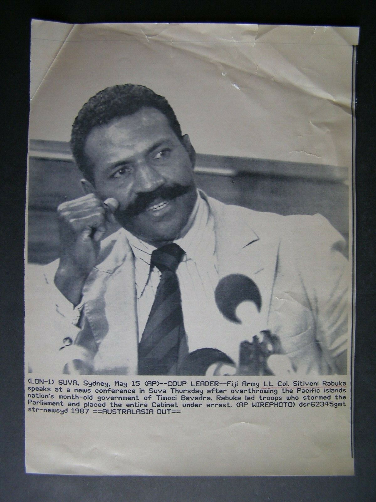 AP Wire Press Photo 1987 Fiji Army Lt Col Sitiveni Rabuka in Suva ...