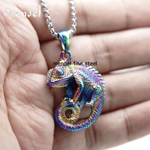 MENDEL Boys Cool Stainless Steel Chameleon Lizard Pendant Necklace For ...