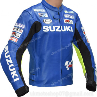 SUZUKI Biker Motorcycle Racing Leather Jacket MOTOGP Motorbike Leather ...