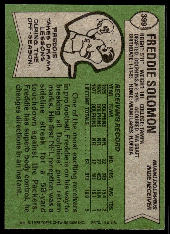 1978 TOPPS FREDDIE SOLOMON MIAMI DOLPHINS #399 | eBay