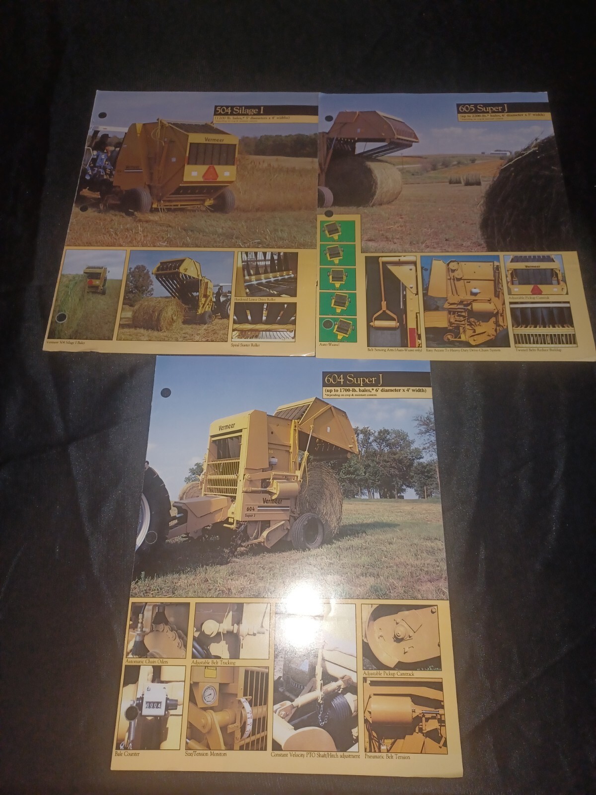 Set Of 3 Vtg Vermeer Round Balers Brochures 504 Silage, 605 Super J ...