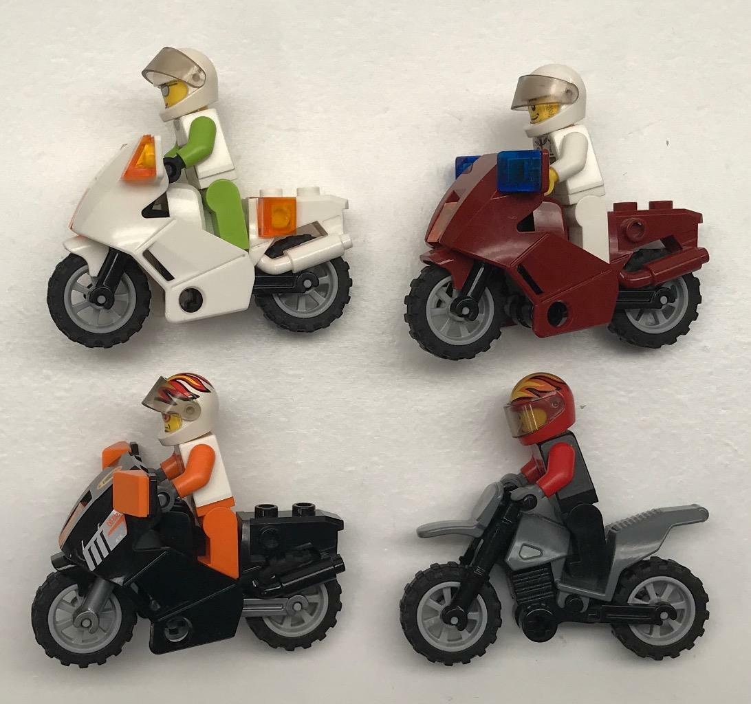 4 Lego Motorcycle Biker Racers Minifigs Lot: figures riders drivers ...