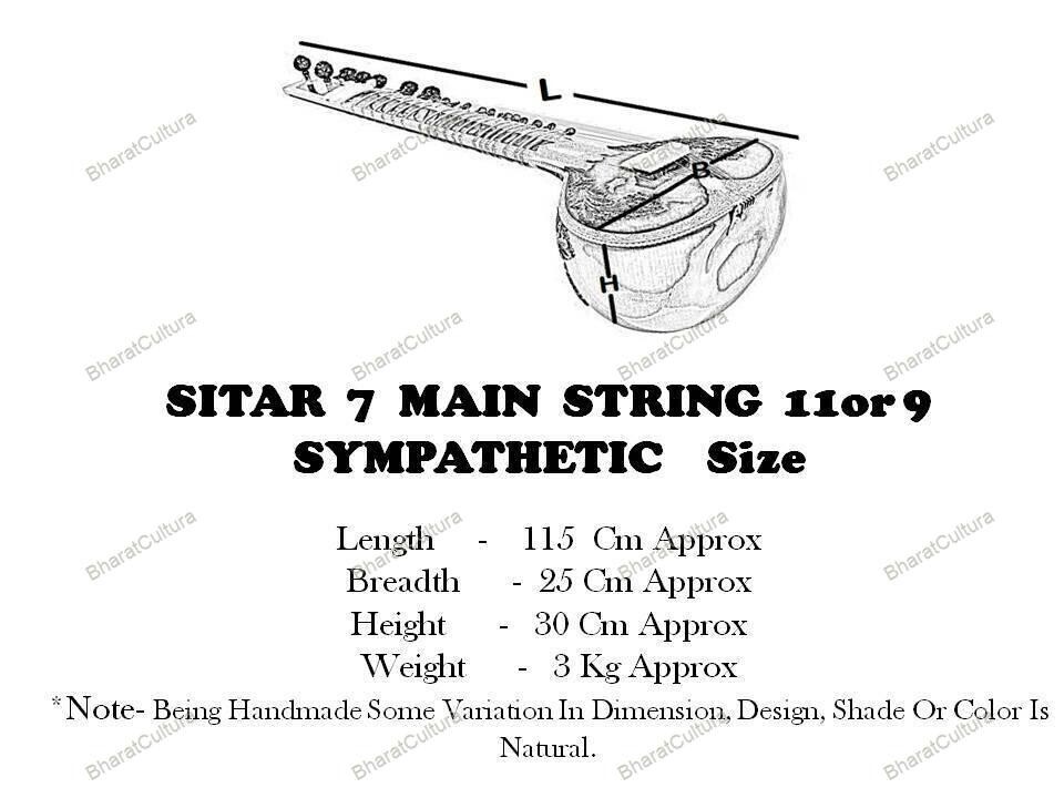 Hand Made Sitar Best Design Bag 7 Main Strings and 11 or 9 Sympathetic ...